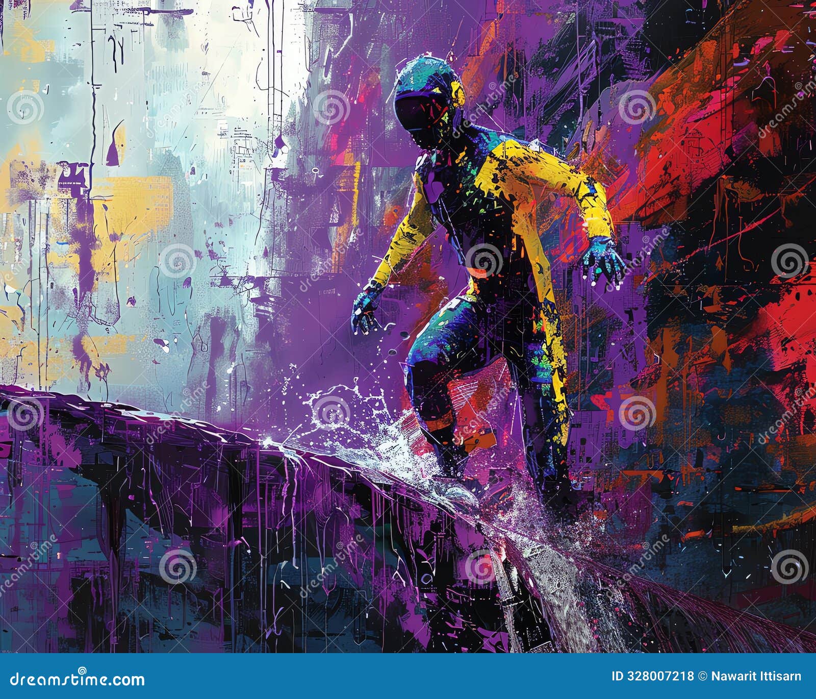 Visualize A Superhero Cleaning Up A Polluted River Through Glitch Art, Showcasing The Chaos And ...