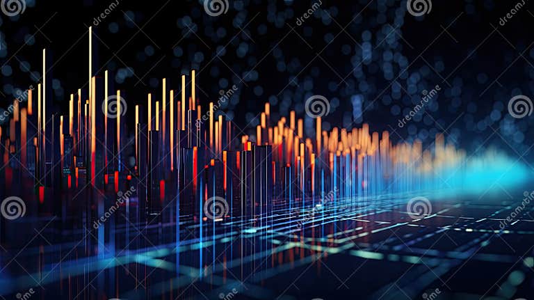 Visualizing Big Data Generated By An Clustering Algorithm In Glowing 3d Bar Design Stock 