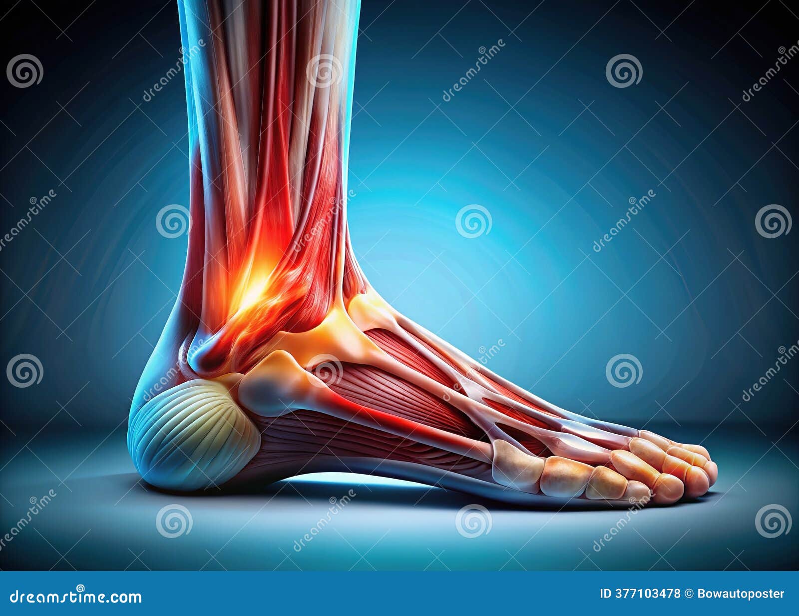 Intense Foot And Ankle Muscle Pain A Detailed Anatomy Illustration For ...