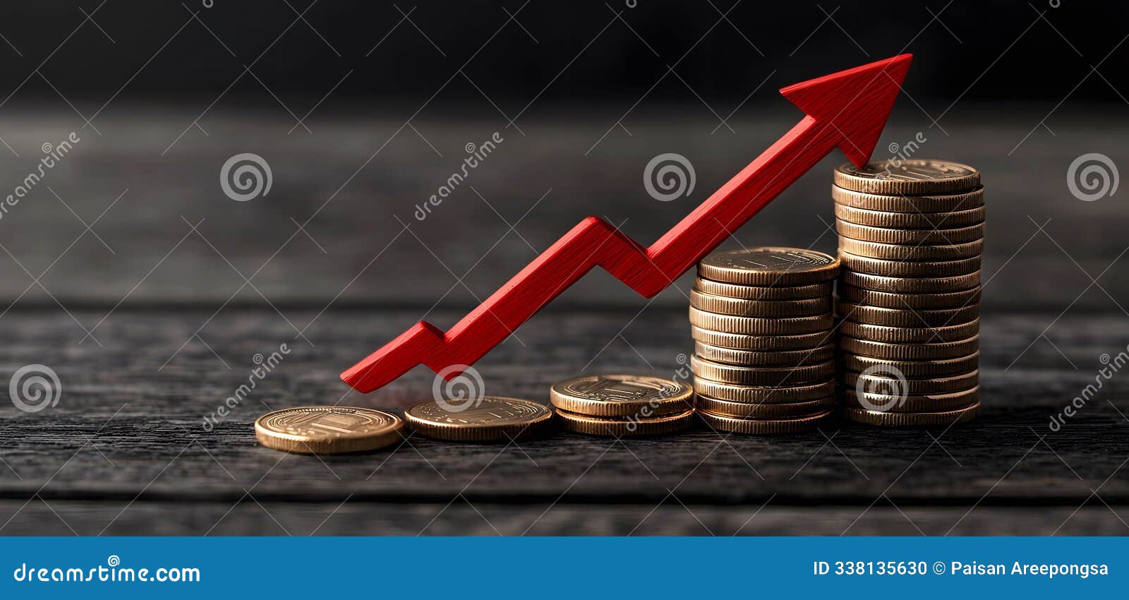Visualizing Growth: Stacked Coins with a Bold Red Arrow Pointing ...