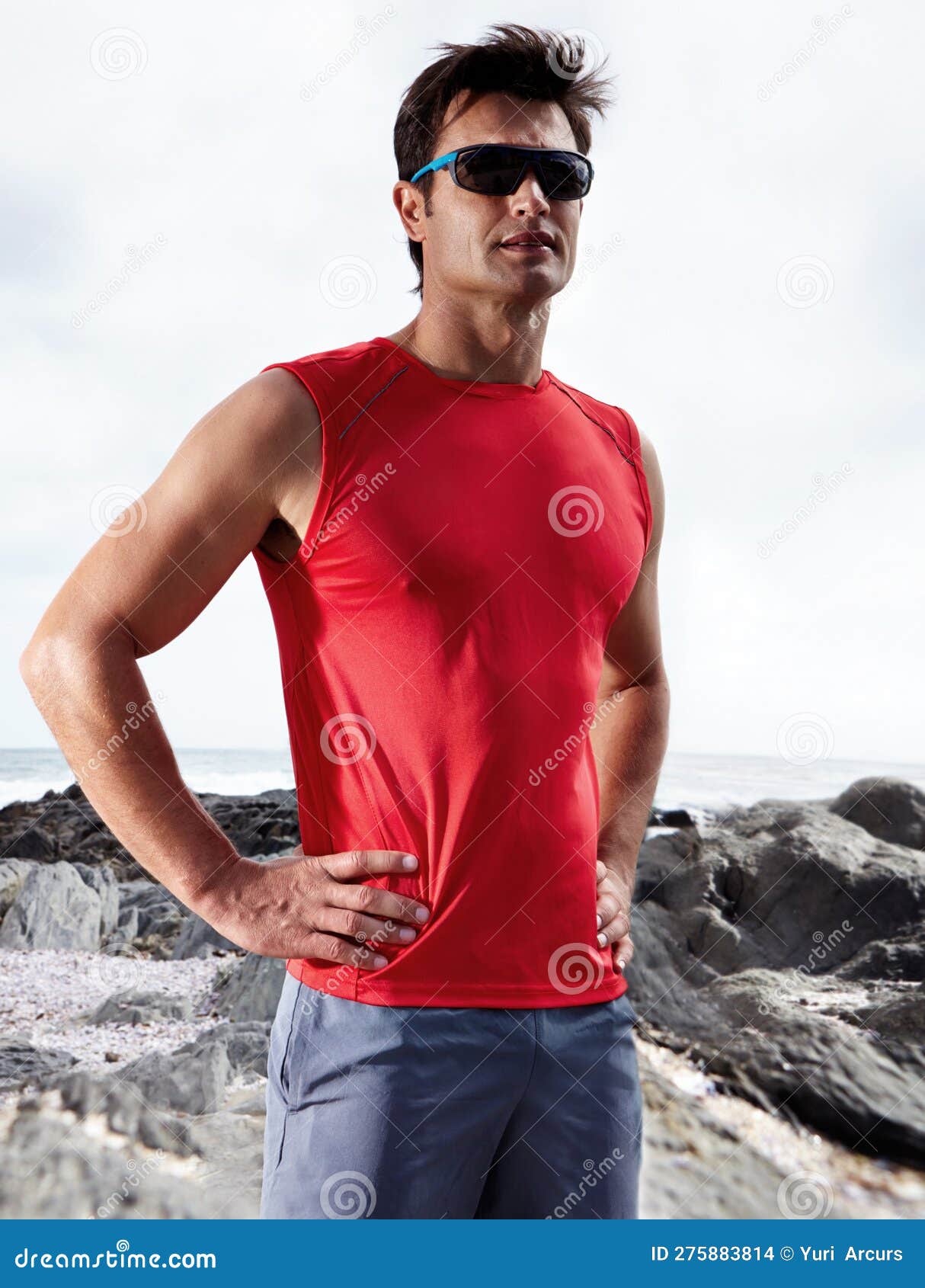 Visualizing the Road Ahead. a Handsome Young Runner Standing with His ...