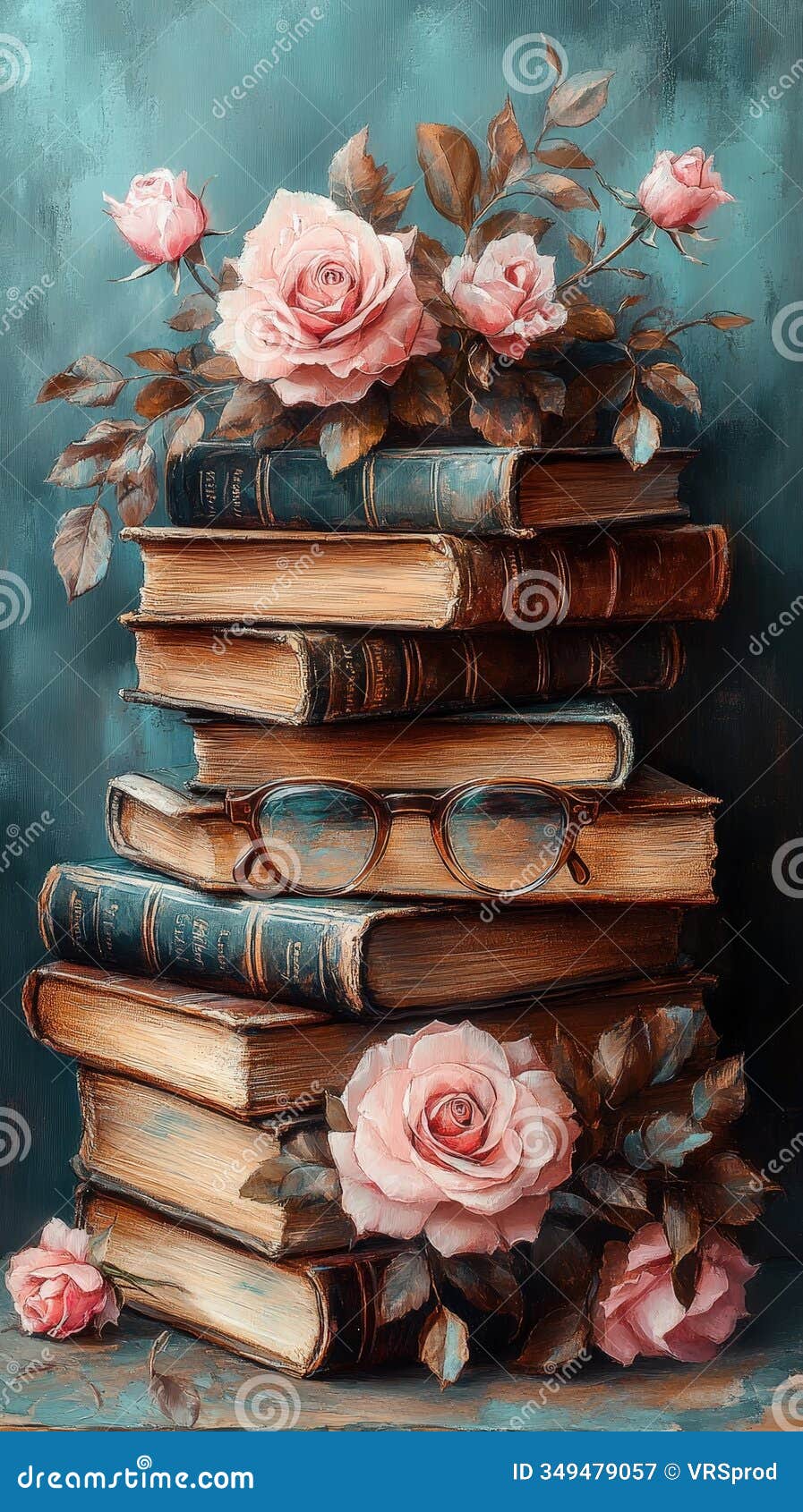 Elegant Still Life of Vintage Books, Roses, and Eyeglasses Stock Image ...