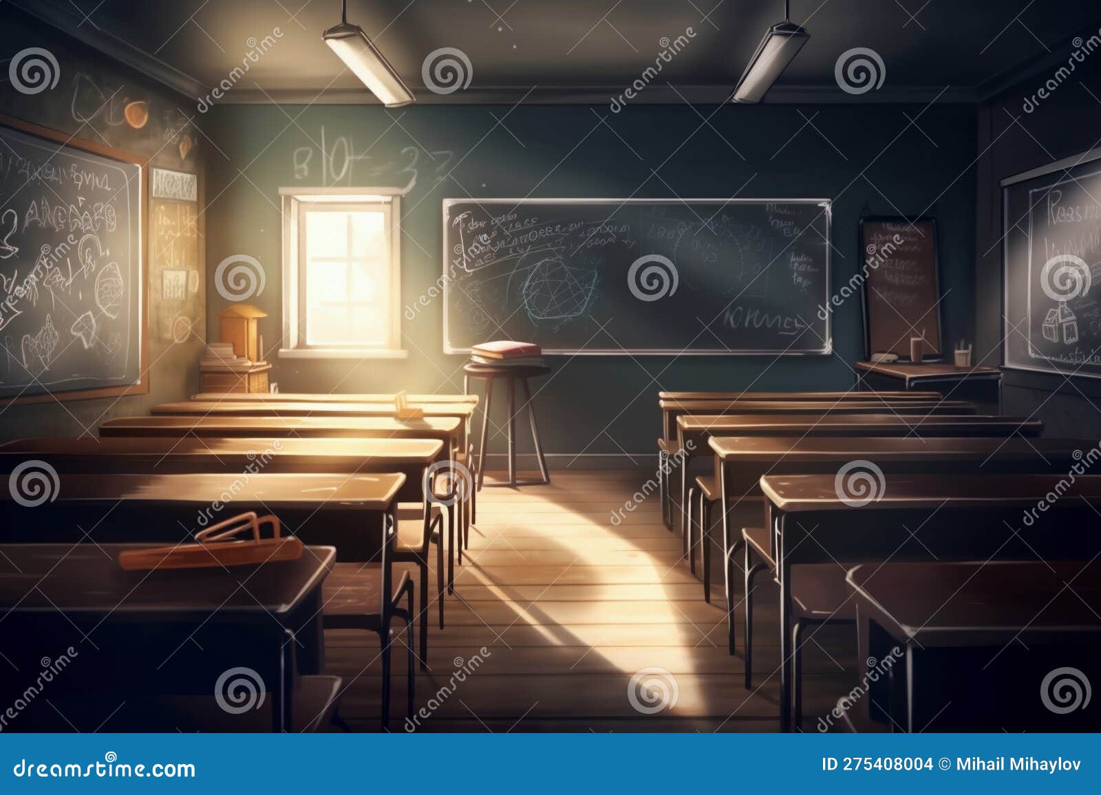 Visually Appealing Classroom Setting with Rows of Desks and Chairs ...