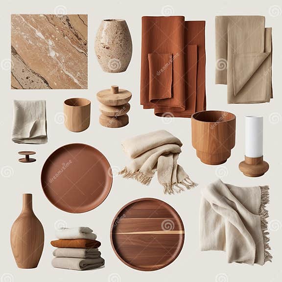 A Visually Appealing Display Featuring Various Brown and White Objects ...
