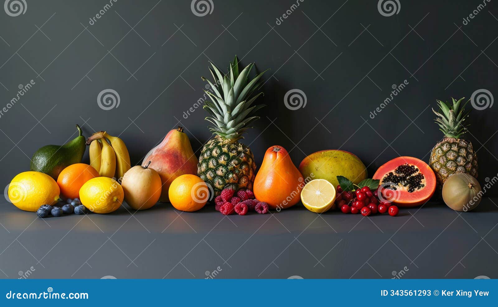A Visually Appealing Lineup of Fruits Arranged in a Studio Setup Stock ...