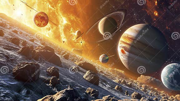 A Visually Captivating Digital Artwork Depicting a Stylized and Colorful Rendition of the Solar ...