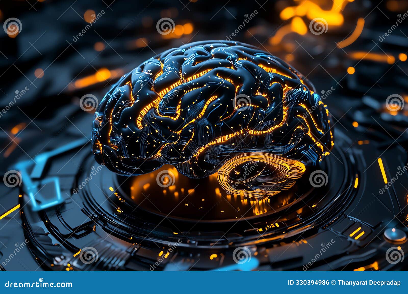 Visually Captivating Digital Brain Rendered in Cyberspace with Floating ...