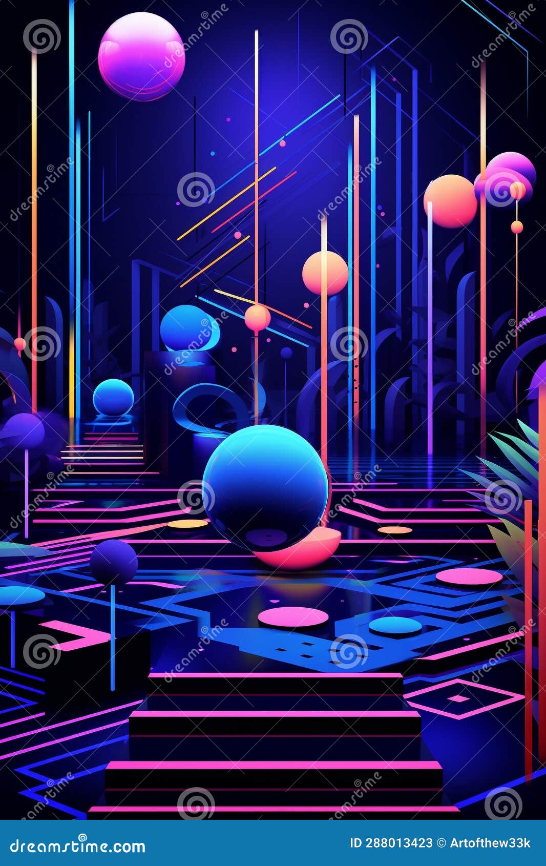 Vibrant Abstract Obstacle Course: Futuristic Geometric Shapes in Motion ...