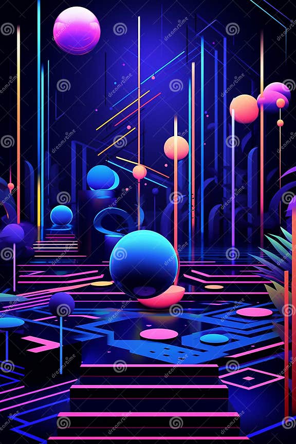 Vibrant Abstract Obstacle Course: Futuristic Geometric Shapes in Motion ...