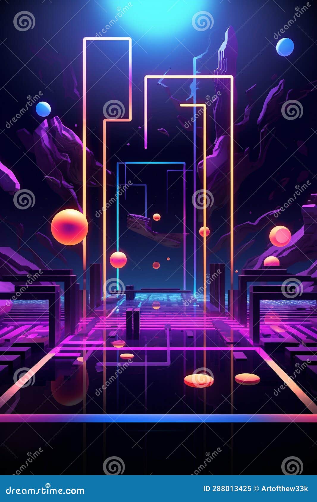 Vibrant Abstract Obstacle Course: Futuristic Geometric Shapes in Motion ...