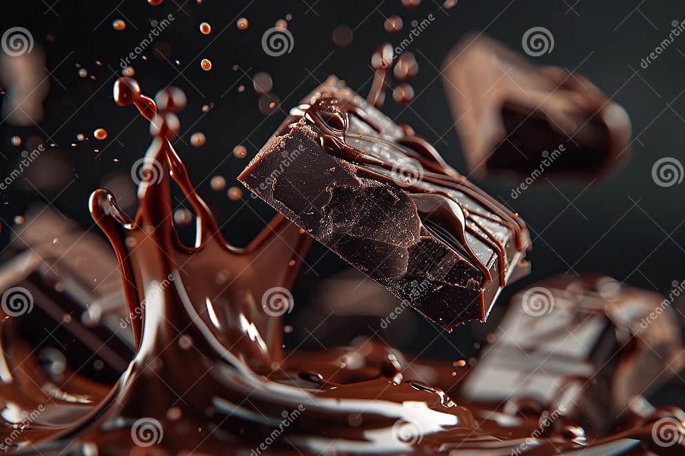 Dynamic Shot of Chocolate Bars Thrown into Melted Chocolate Stock ...