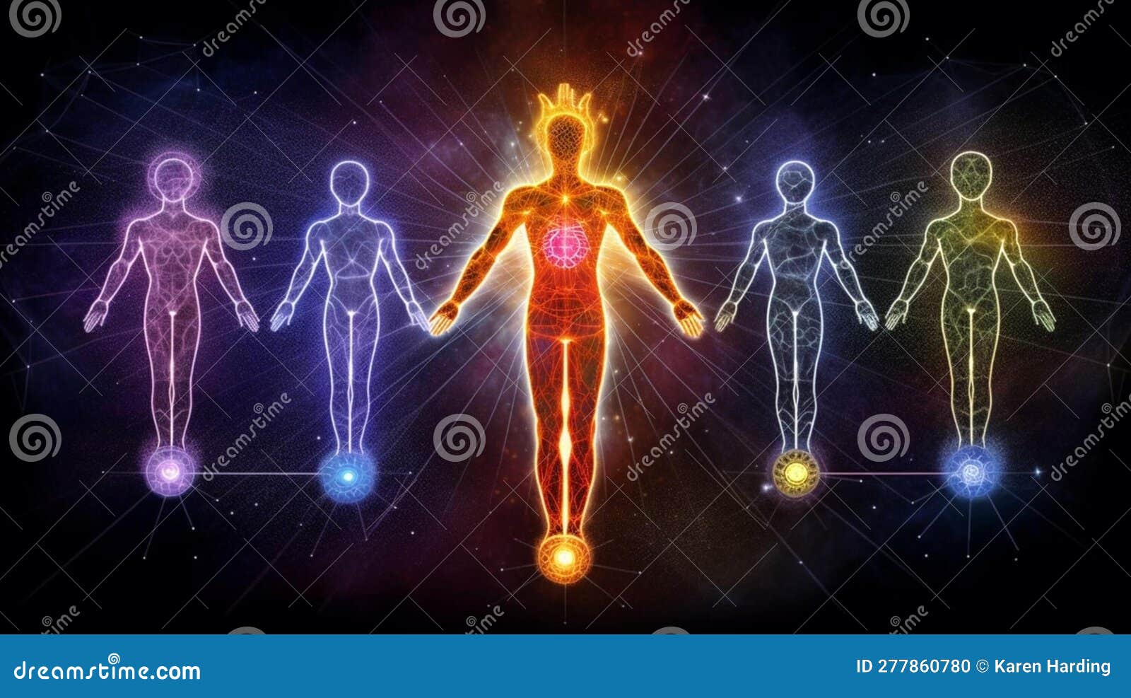 Chakra Human Connection Diagram Of Human Body On Black Background Stock ...