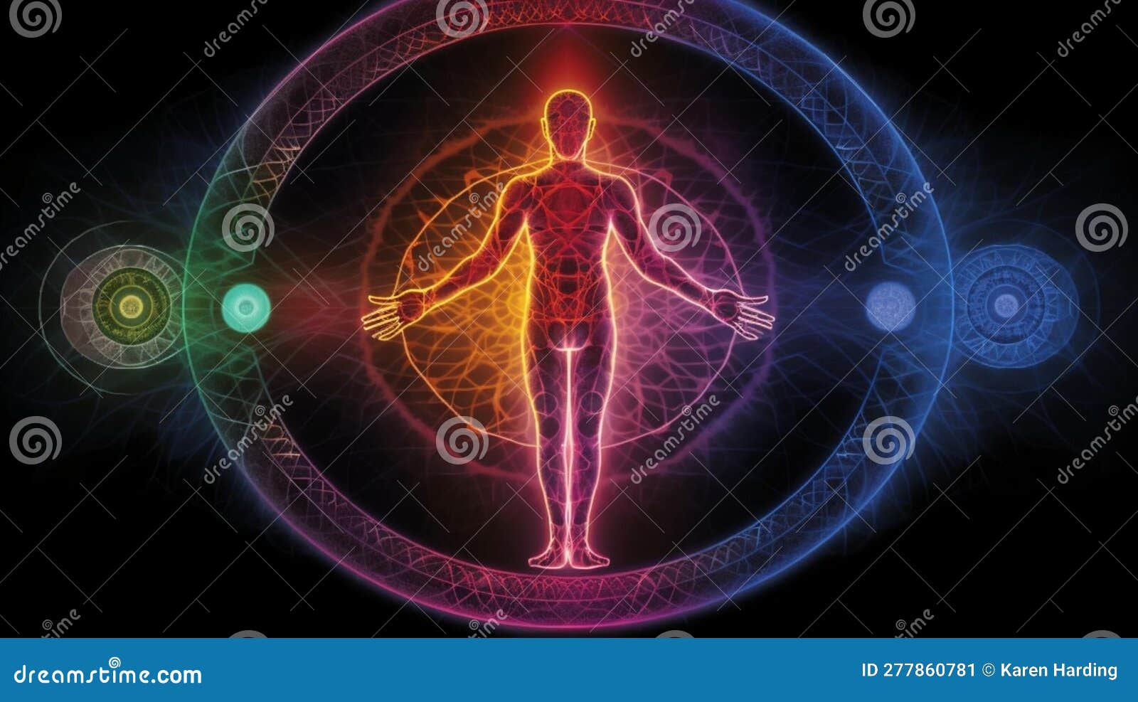 Chakra Diagram of Human Body on Black Background Stock Illustration ...