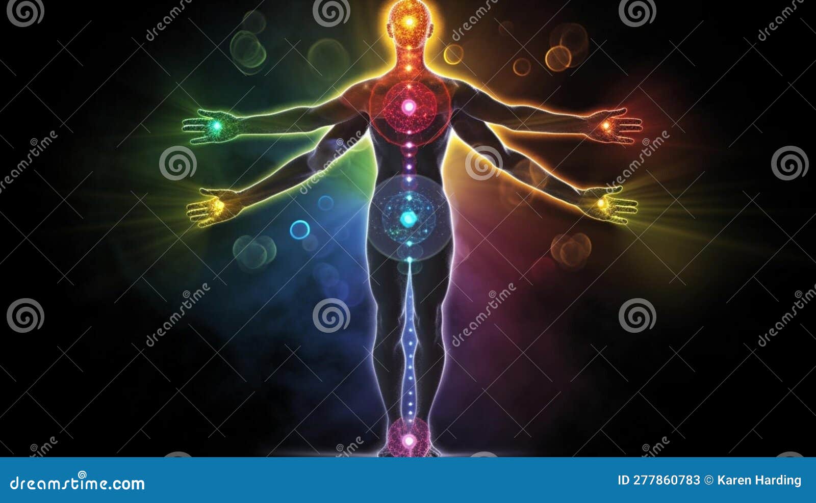 Chakra Diagram of Human Body on Black Background Stock Illustration ...