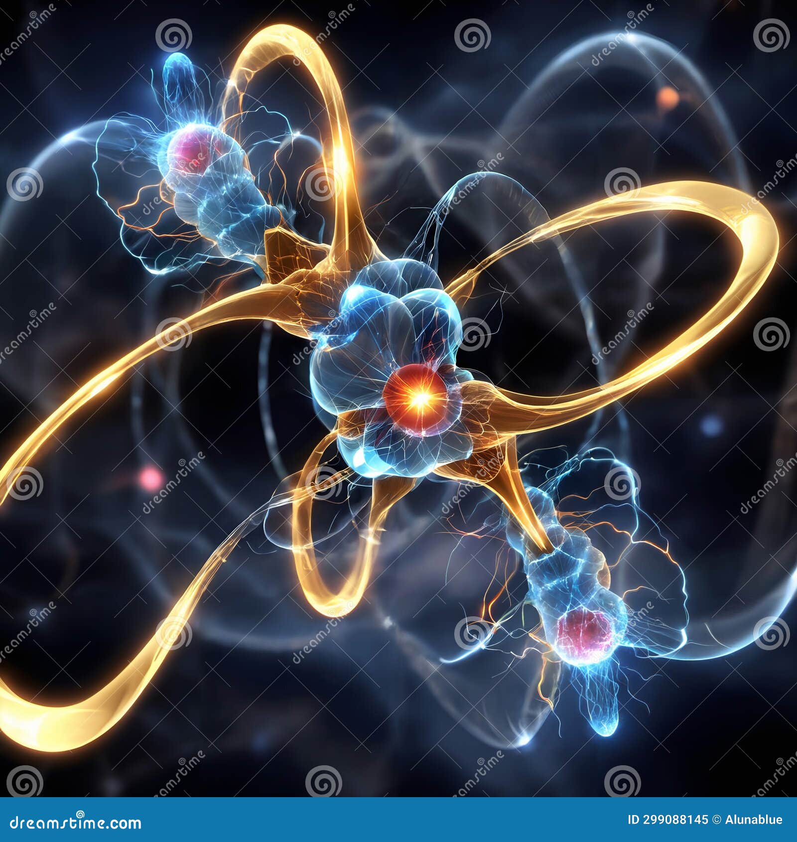 A Digital Illustration of a Blue and Gold Quantum Structure. Stock ...