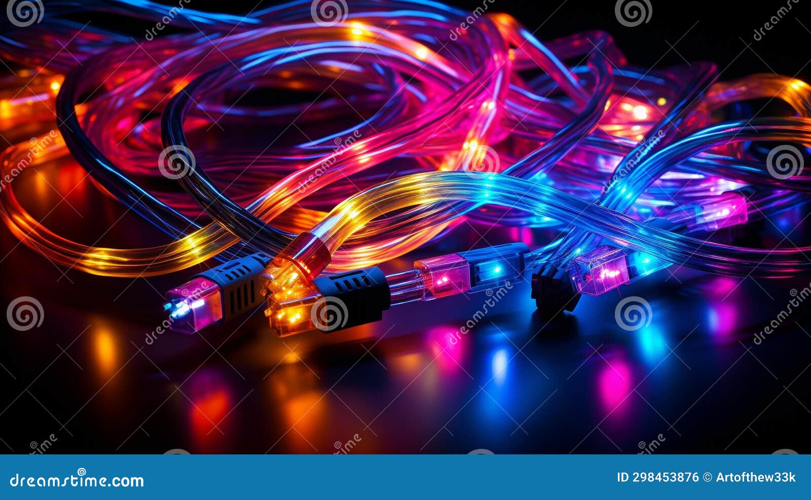 Dynamic Power Surge: Vibrant Neon Cables in Motion Stock Illustration ...