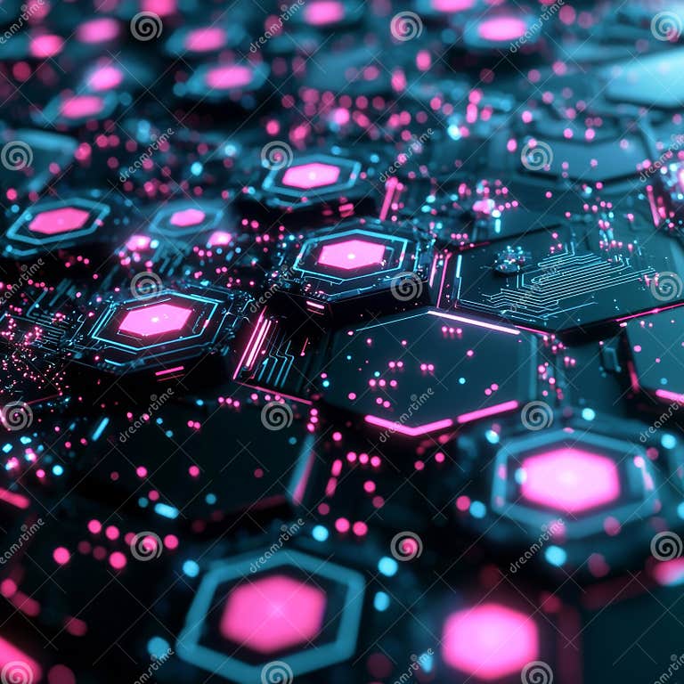Visually Dynamic Hexagonal Pattern with Blue and Pink Lights. Stock ...