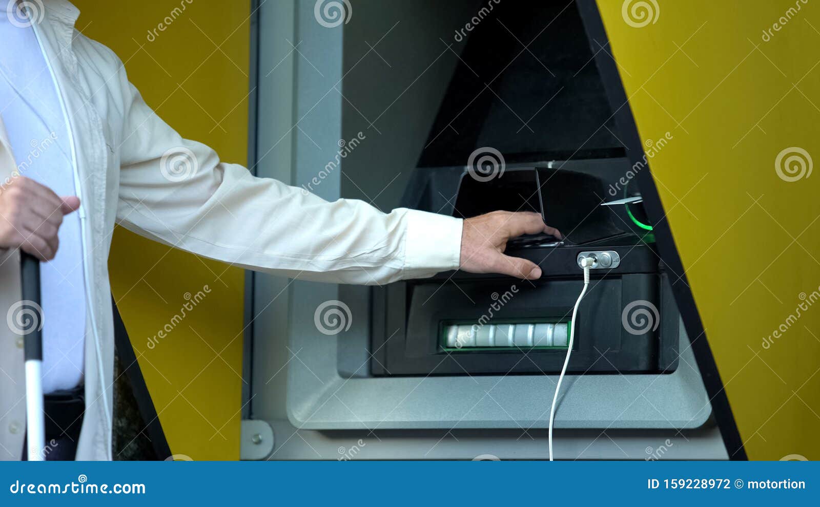 Visually Impaired Man Inserting Password on Atm Machine, Withdrawing ...