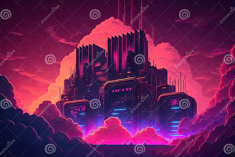 Cloud Data Storage. Red Clouds Hide Cloud Servers Stock Illustration ...