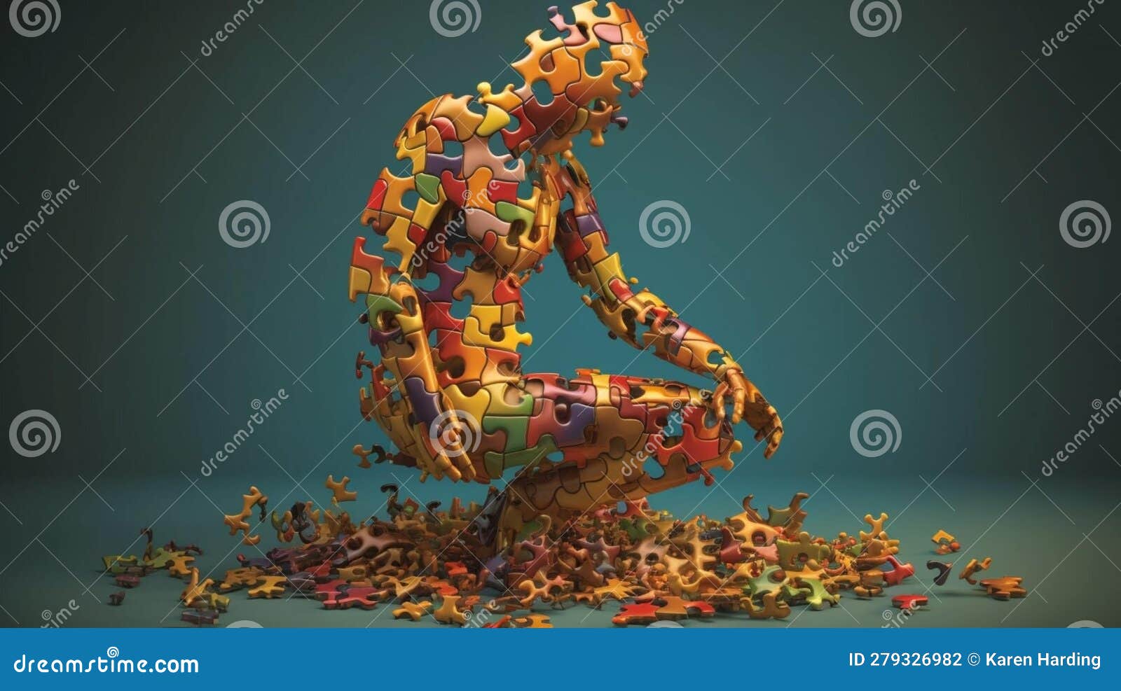 Person Made of Puzzle Pieces Bending Down Stock Illustration ...