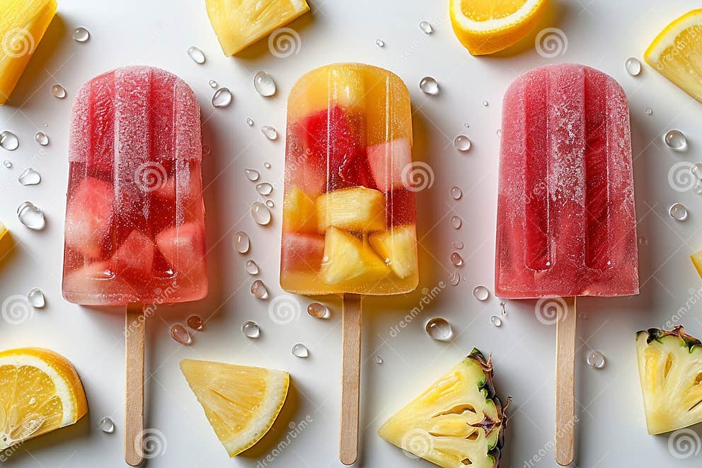 Minimalistic Aesthetic Photo of Three Fruit Popsicles with Pineapple ...