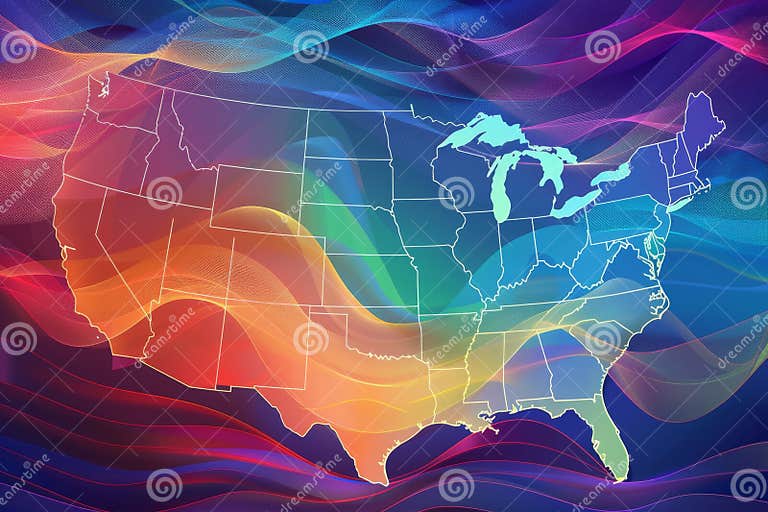 A Visually Striking Abstract Map of the United States Featuring Vibrant ...