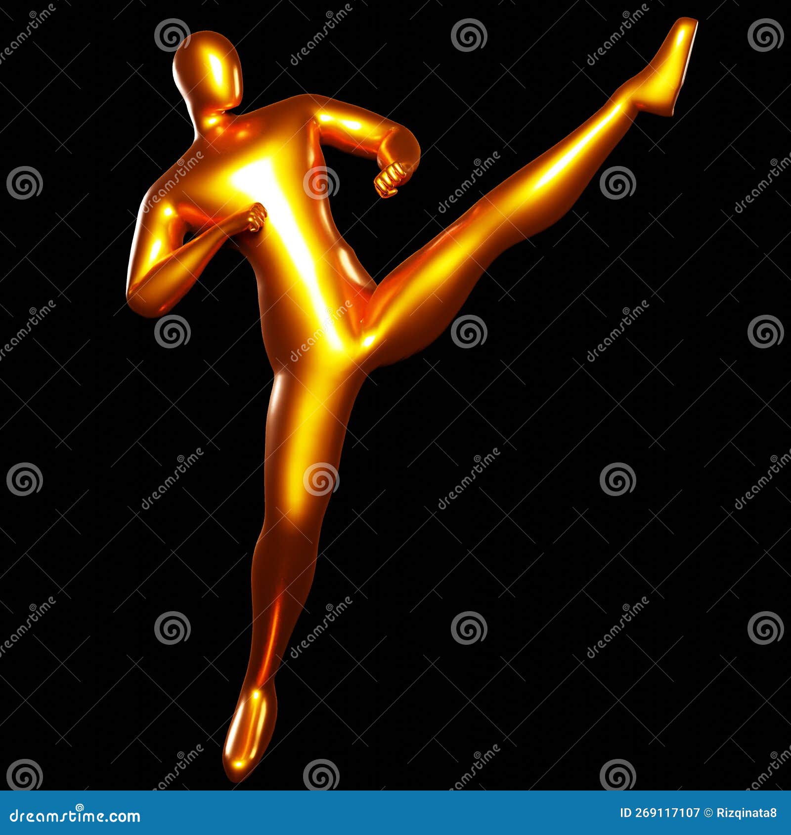 3d Render Bronze Stickman - Karate Pose, Doing A Standing Position With ...