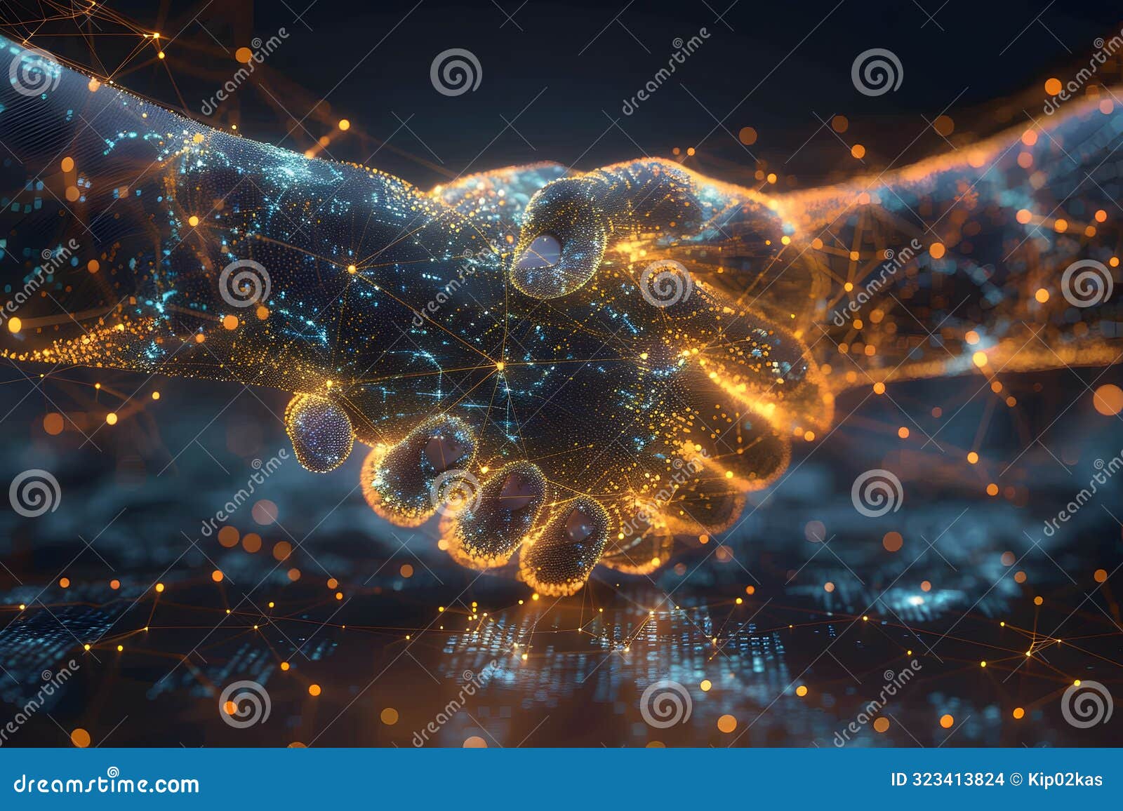 Digital Partnership Handshake with Glowing Network Nodes and ...