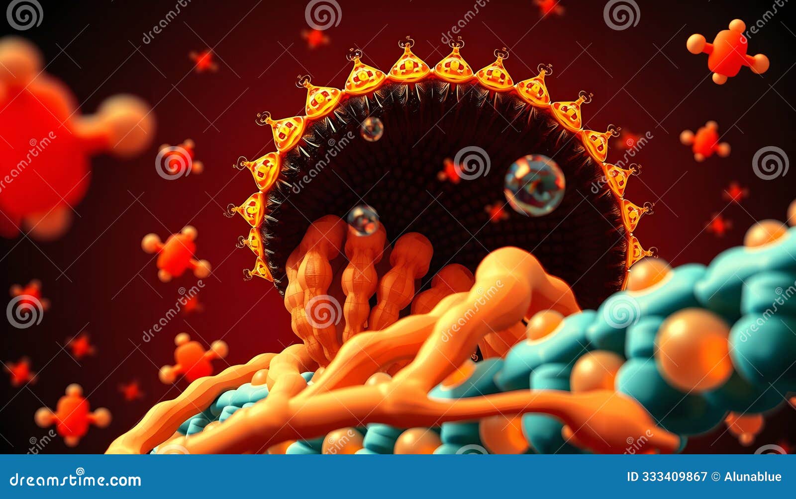 Futuristic 3D Render of Virus Structure with Vibrant Molecular Details ...