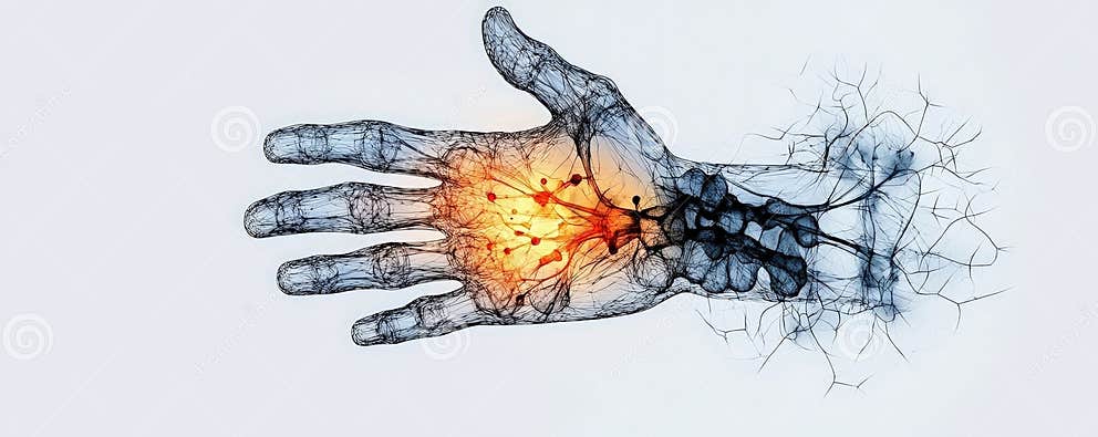 A Visually Striking Illustration of a Hand with Glowing Neural Pathways ...