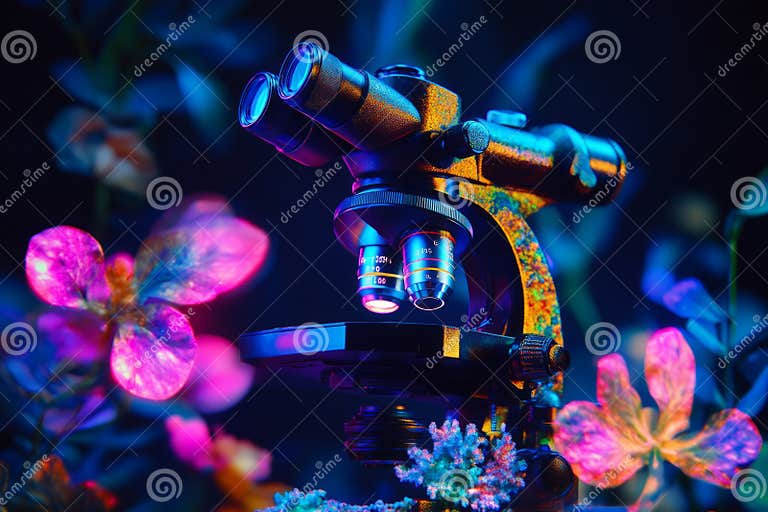 A Colorful Microscope Surrounded by Vibrant Flowers. this Stunning ...