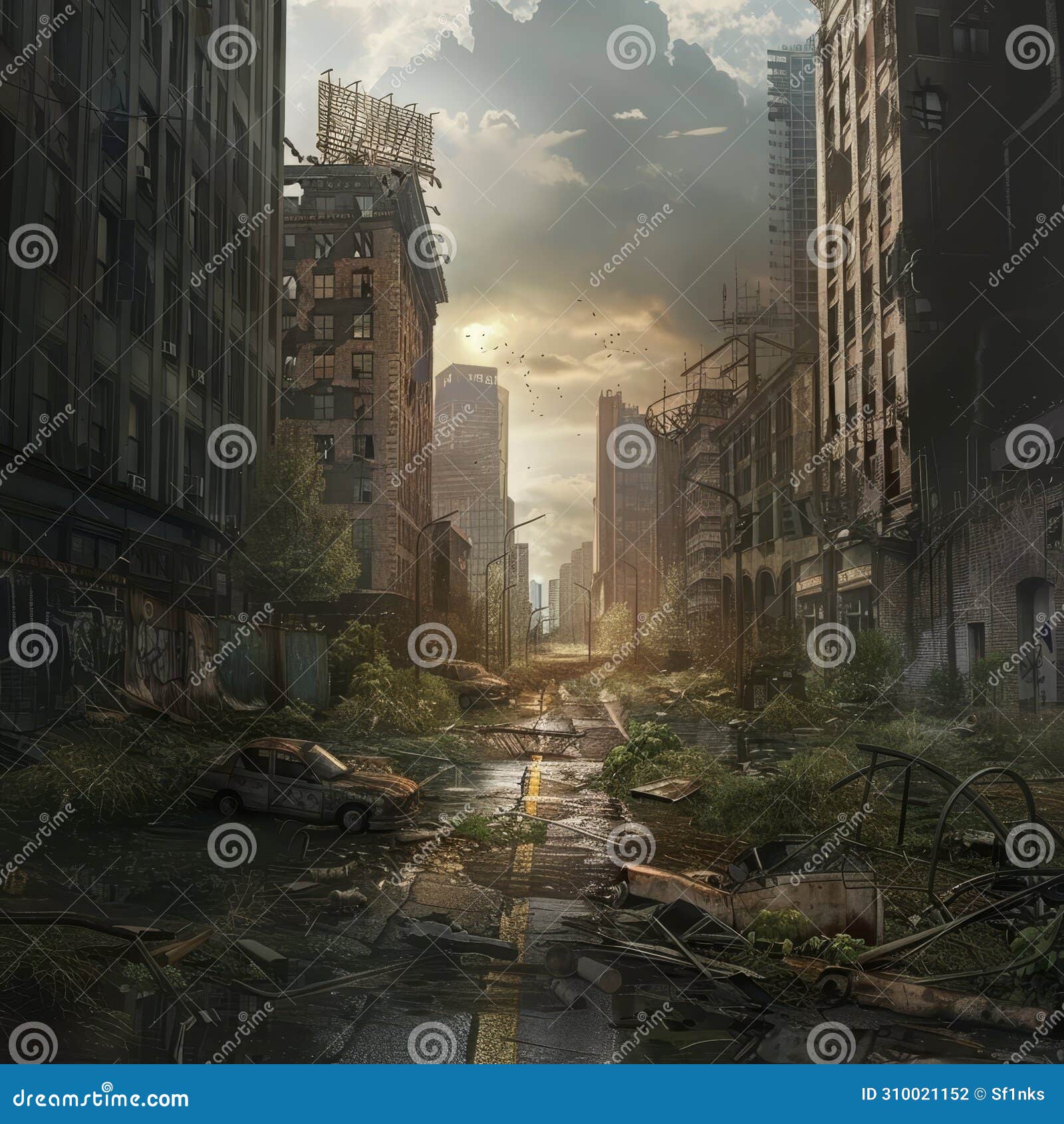 A Visually Striking Image of an Overgrown Post-apocalyptic City with ...
