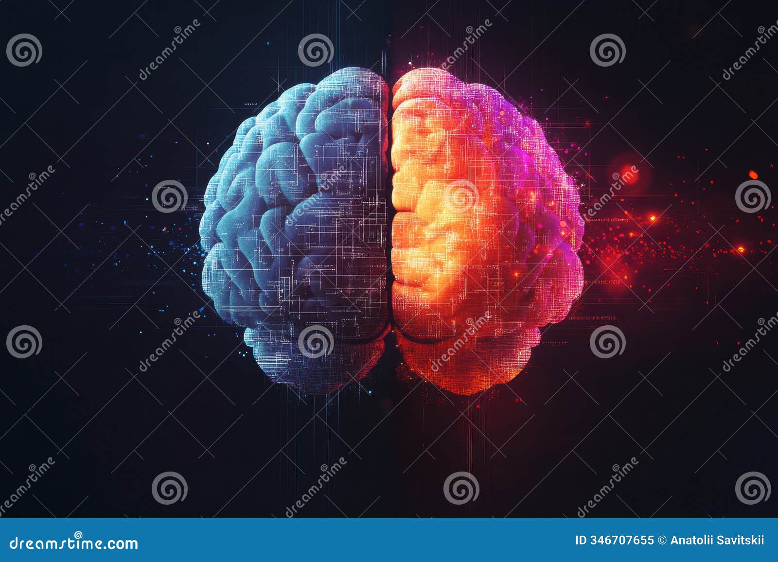 A Visually Striking Representation of a Brain, Divided into Two Halves ...