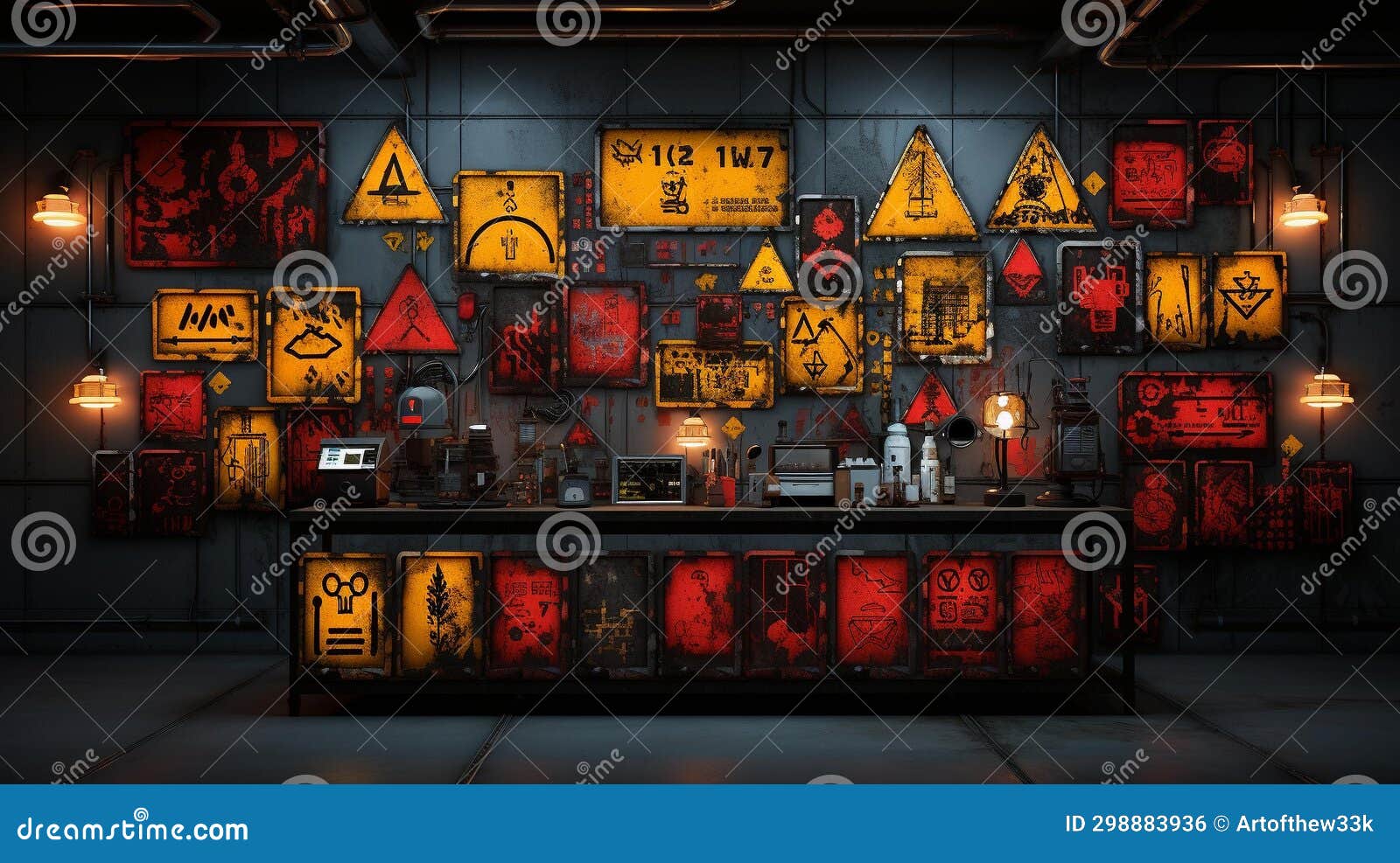 Vibrant Hazardous Symbols on Metal Wall in Industrial Laboratory Stock ...