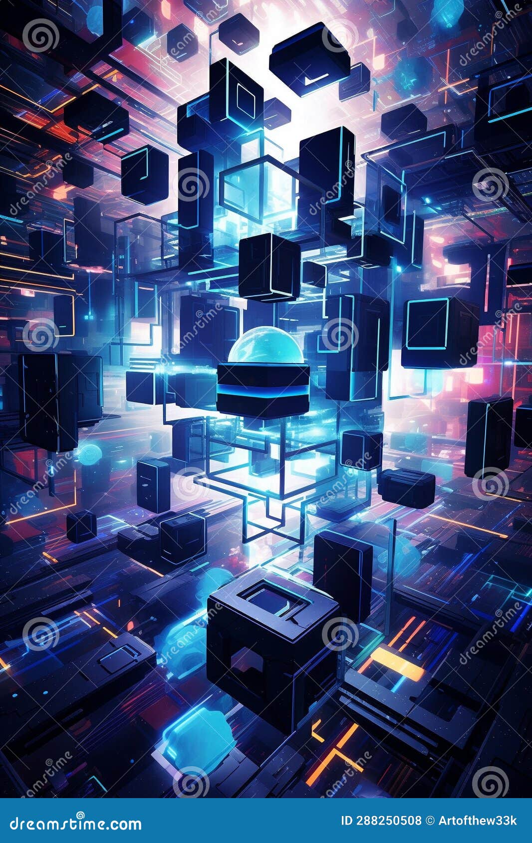 Futuristic AI Entity Explores Abstract Concepts in Neon Virtual World ...