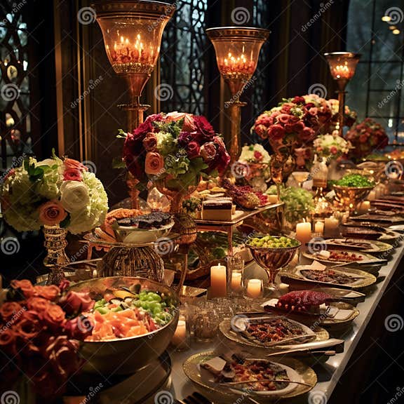 Visually Stunning Dining Setup for Reception Buffet Stock Image - Image ...