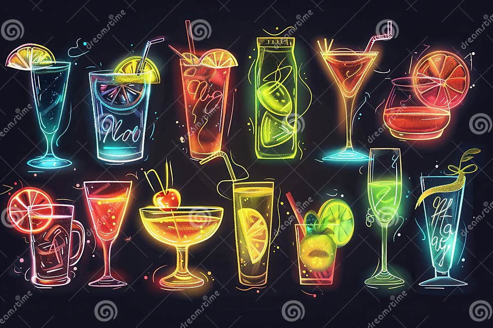Elegant Beverage Selection. Cursive High Detailed Drink Concept Stock ...
