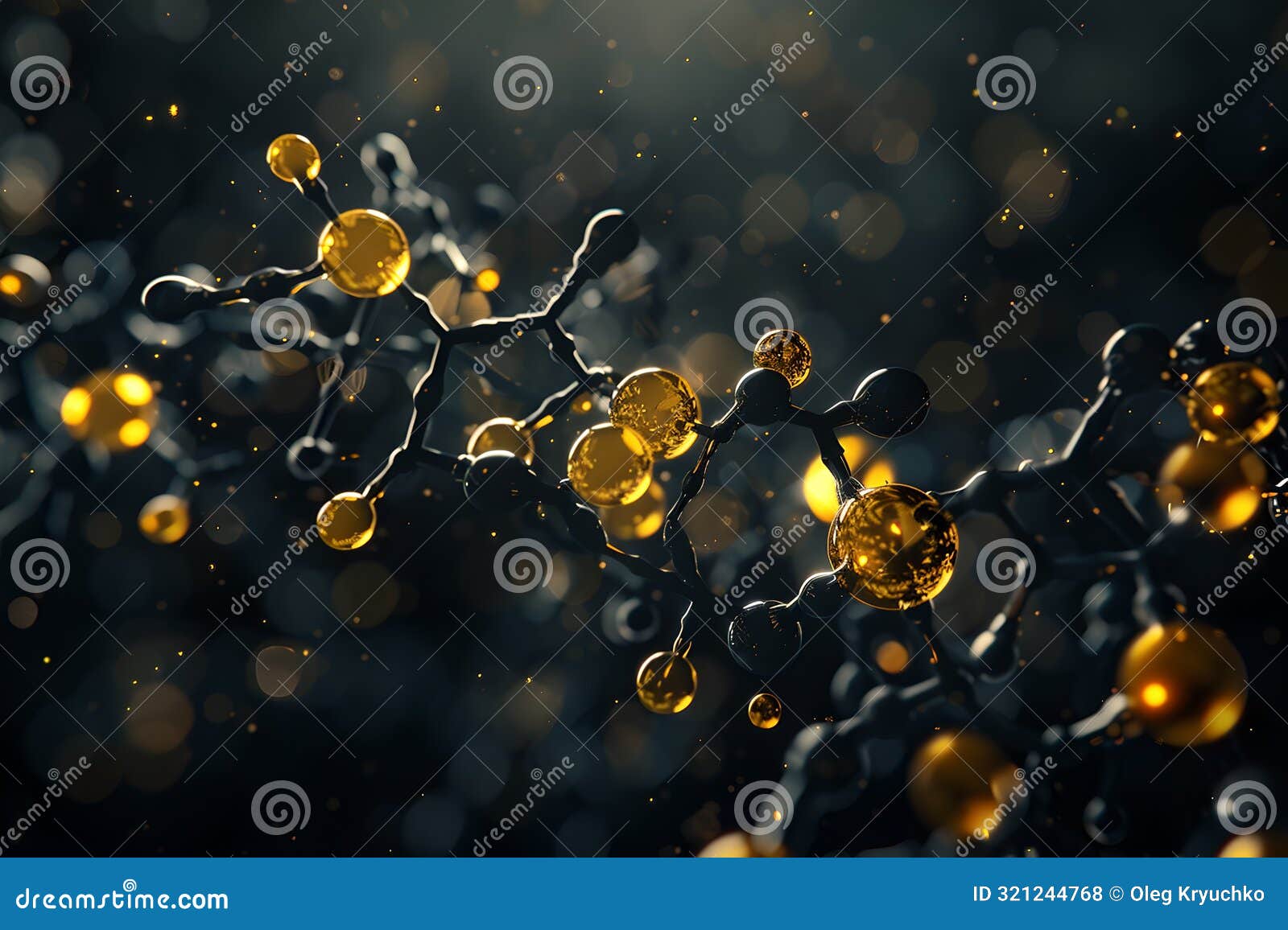 Abstract Representation of Molecules with Glowing Yellow Spheres ...