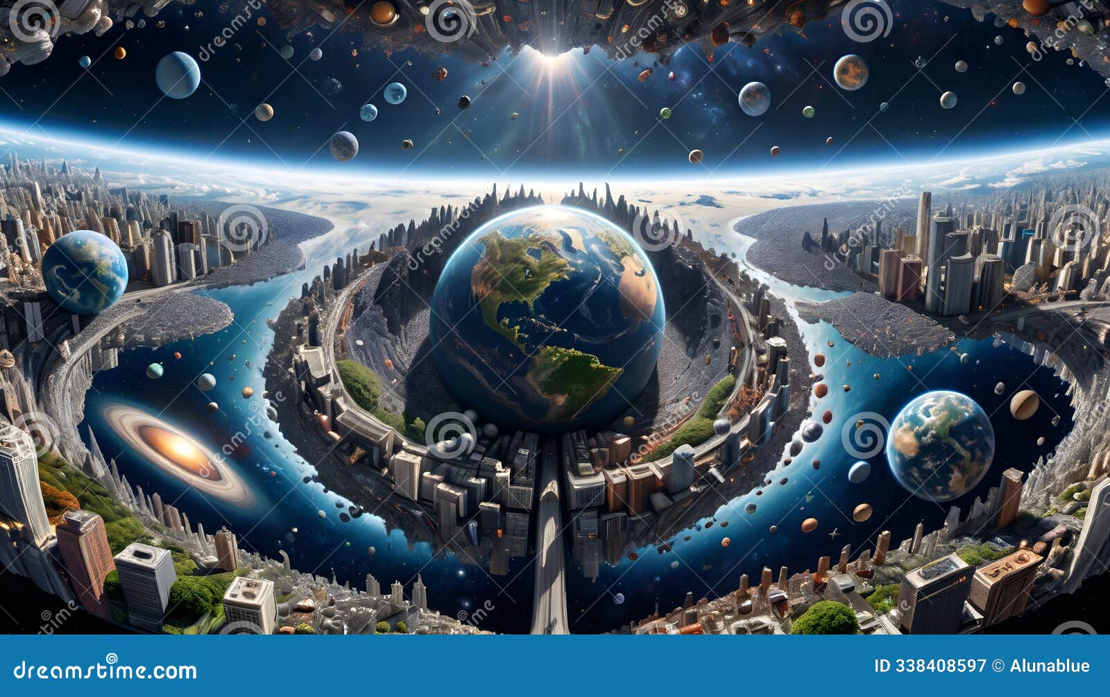 Multiverse Cityscapes and Cosmic Worlds Stock Image - Image of ...