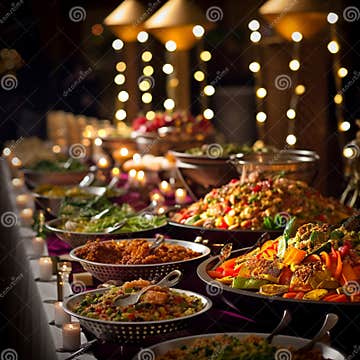 Visually Stunning Reception Buffet Setup with Multiple Food Stations ...