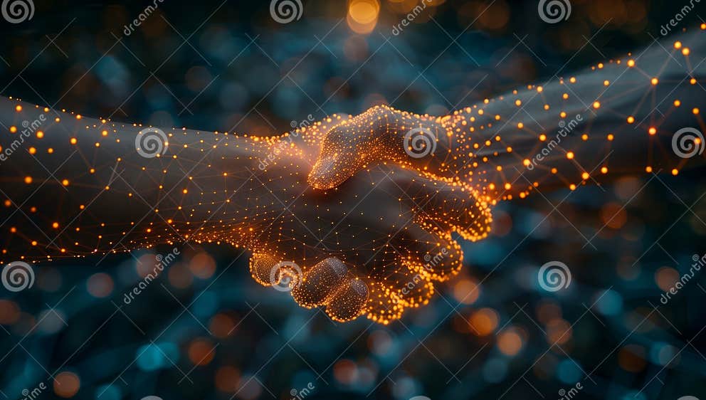 Handshake in Digital Realm Symbolizes Technology, Innovation, and ...
