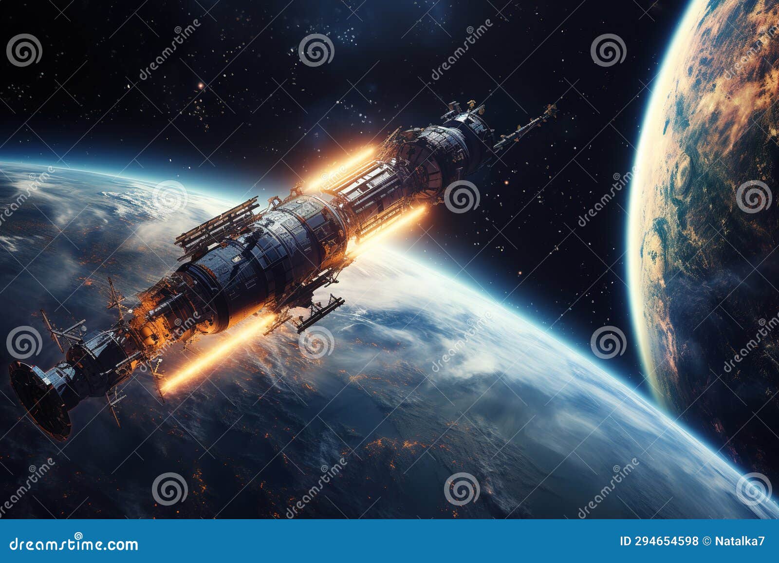 Visually Stunning Spaceship in Outer Space Flying Over Earth and a ...