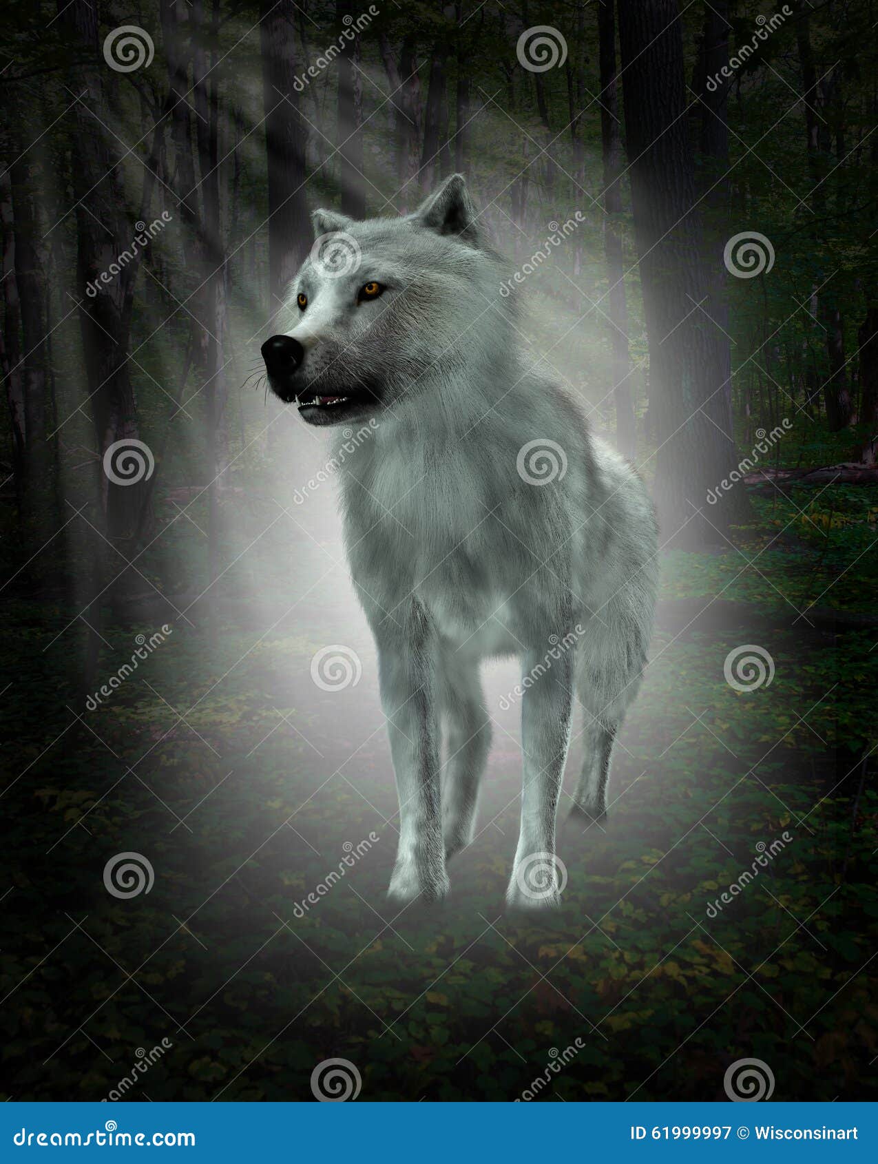 Vit Varg, Forest Illustration Fotografering för Bildbyråer - Bild av ...