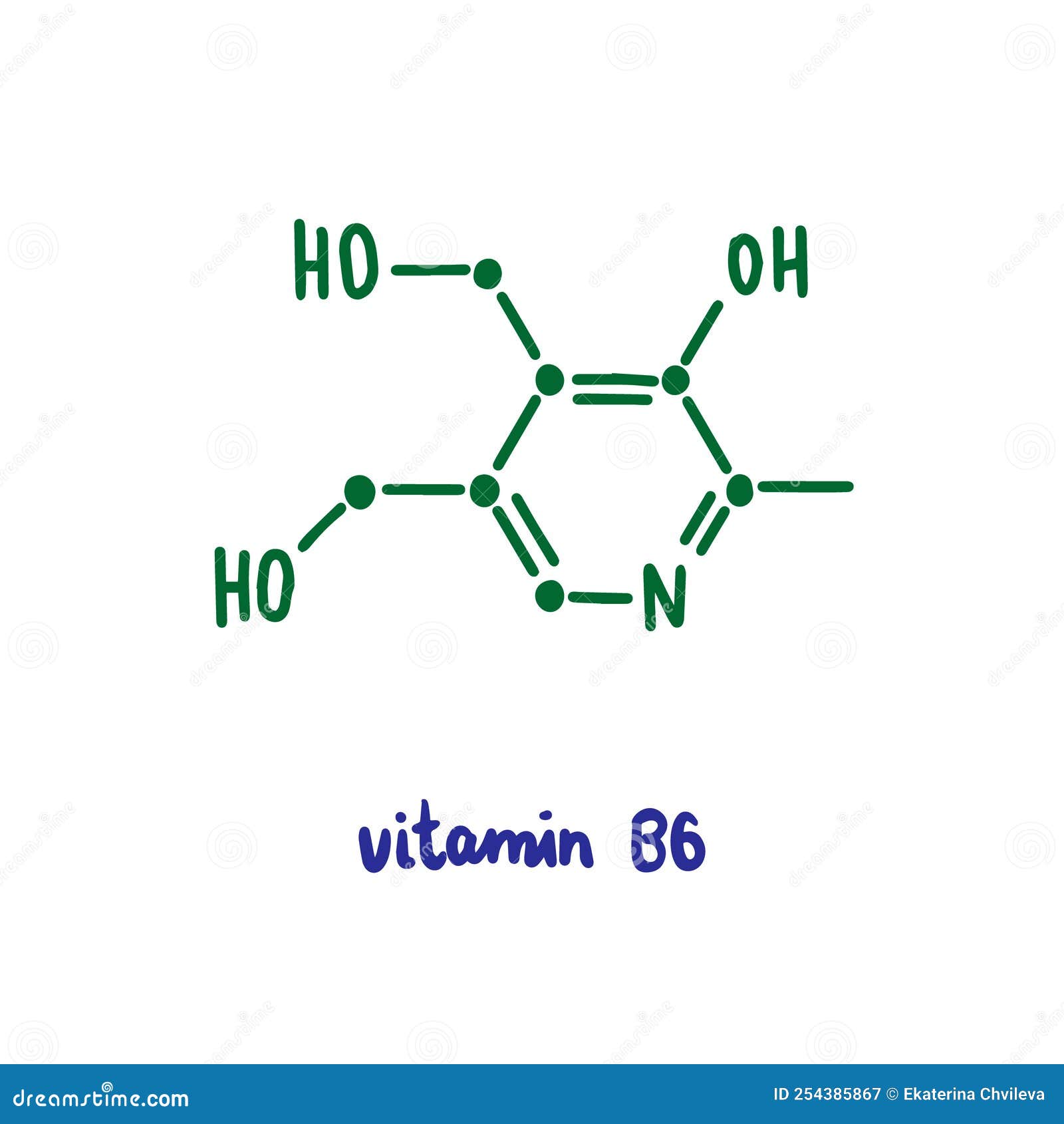 Vitamin B6 Hand Drawn Vector Formula Chemical Structure Lettering Blue ...