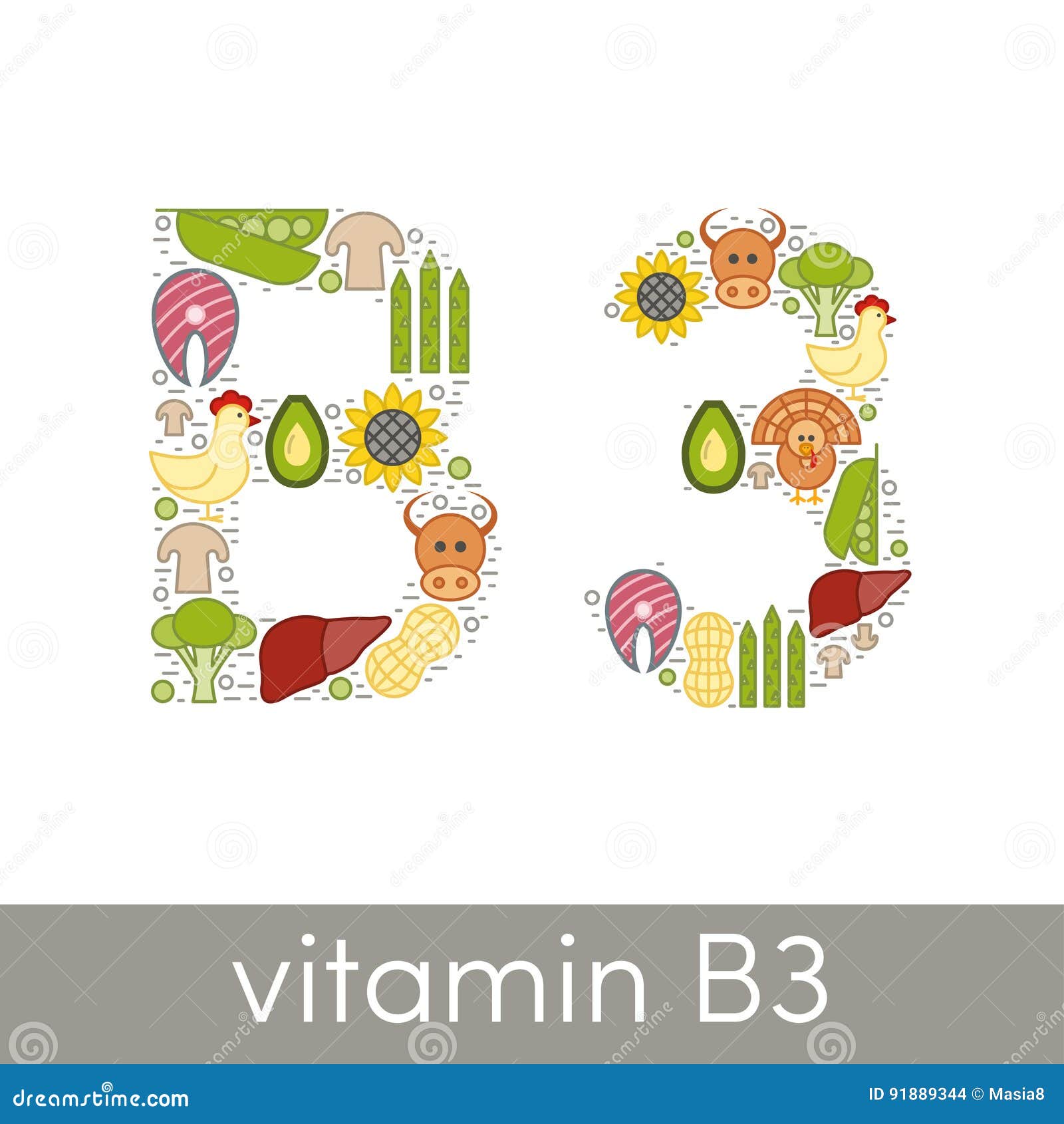 Vitamin B3 stock illustration. Illustration of mushrooms - 91889344