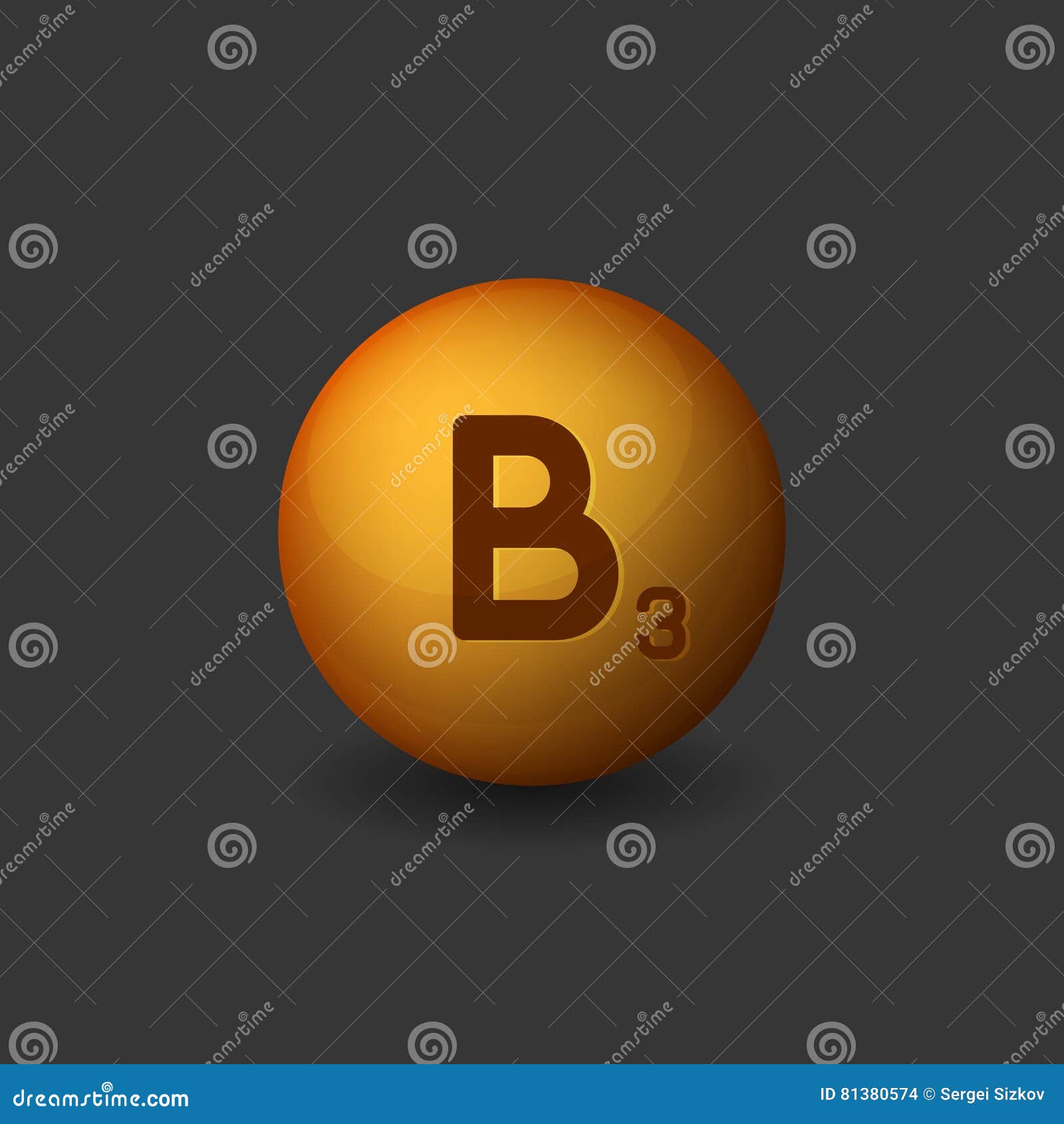 Vitamin B3 Orange Glossy Sphere Icon on Dark Background. Vector Stock ...