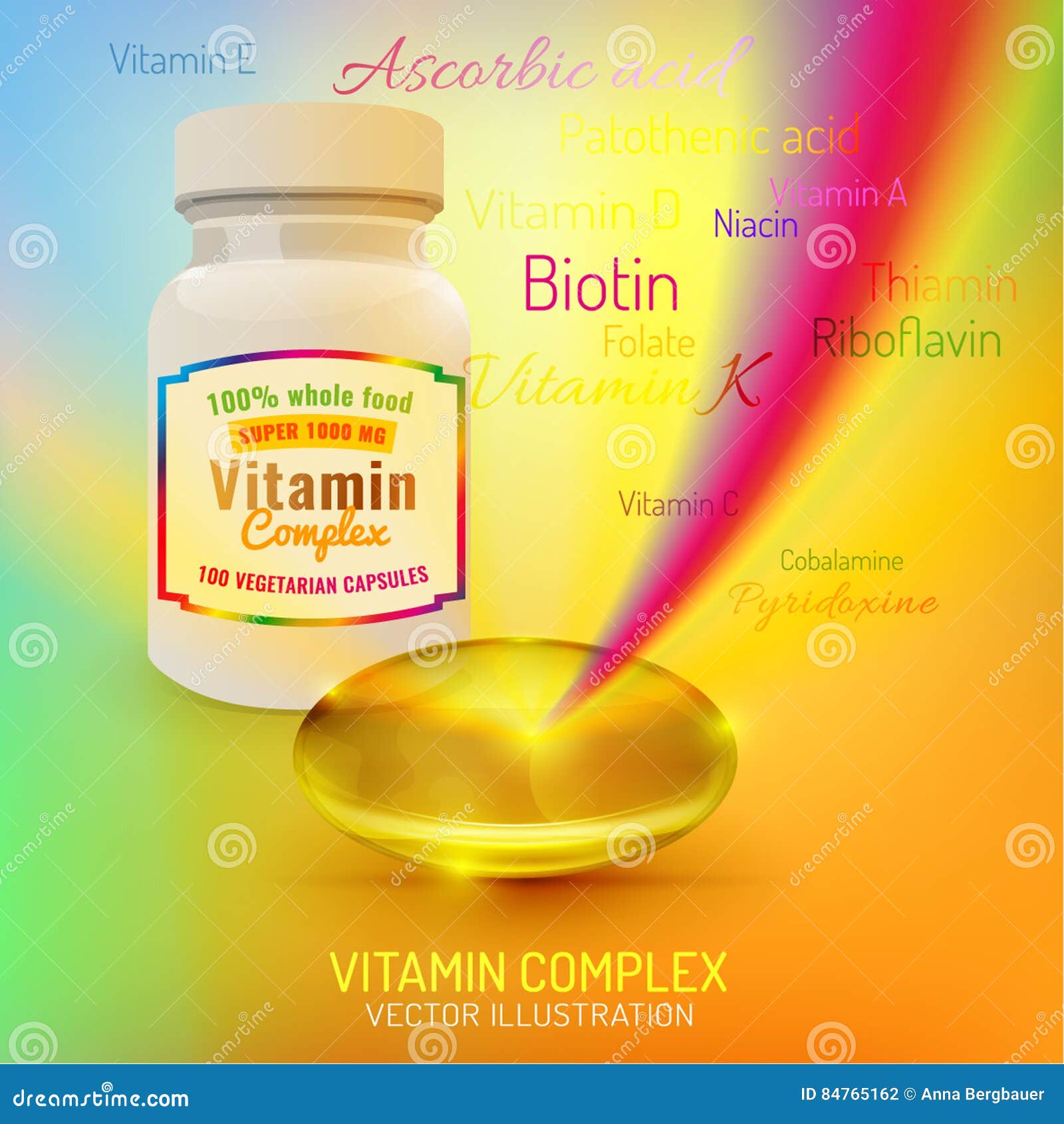 Vitamin Complex Image stock vector. Illustration of retinol - 84765162