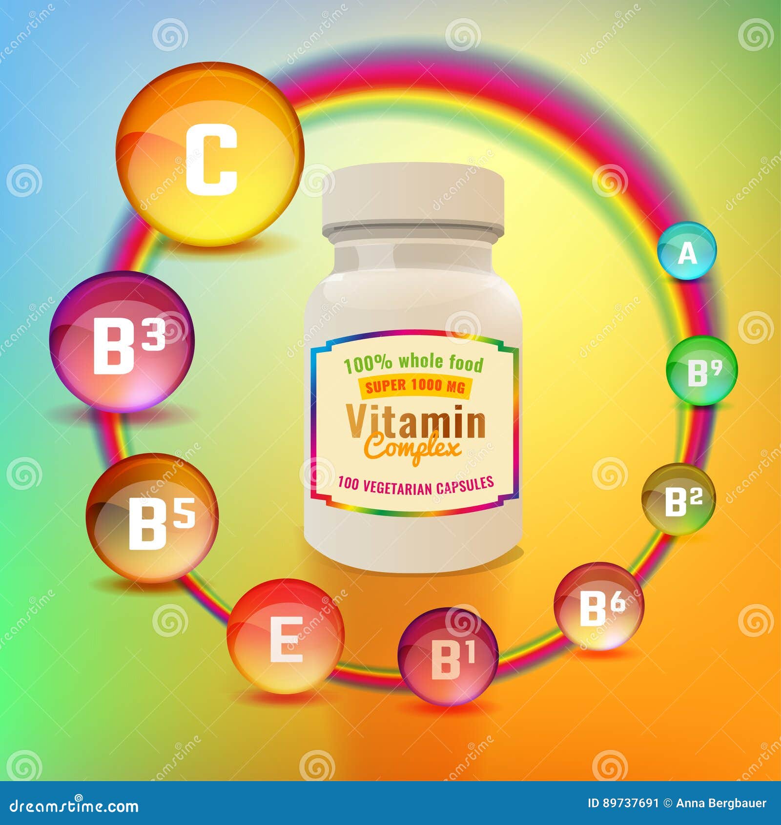 Vitamin Complex Package stock vector. Illustration of bottle - 89737691