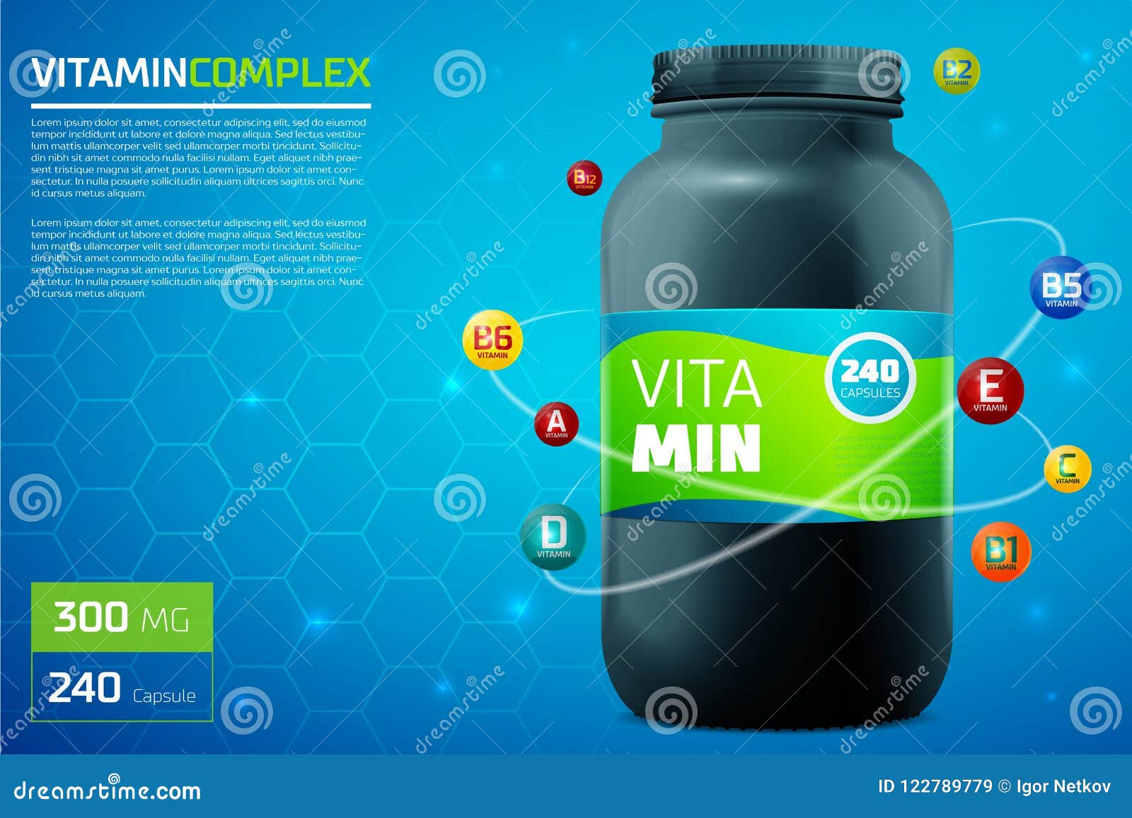 Vitamin complex template stock vector. Illustration of health - 122789779
