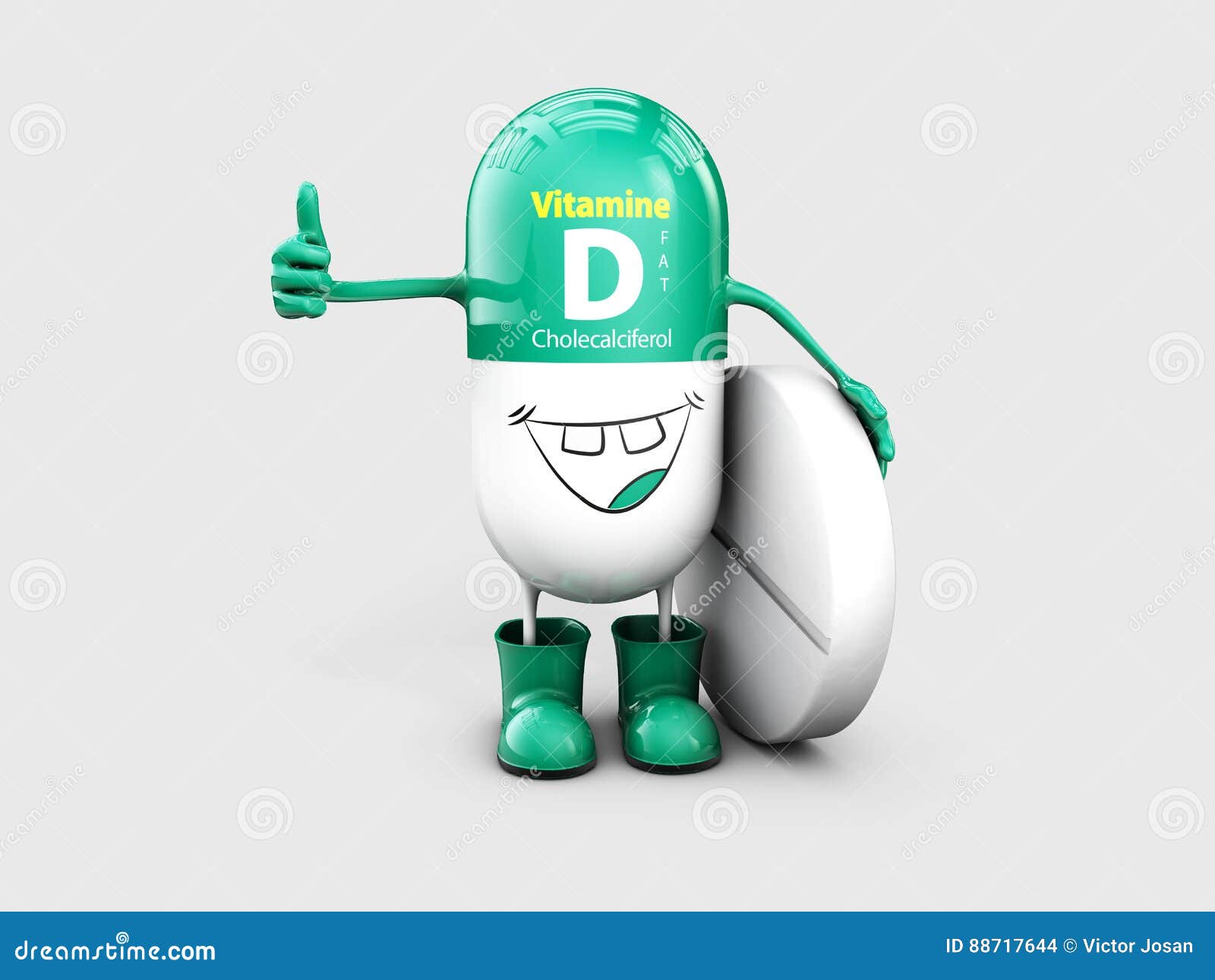 Vitamin D Shining Pill Cartoon Capsule. 3d Illustration Stock ...